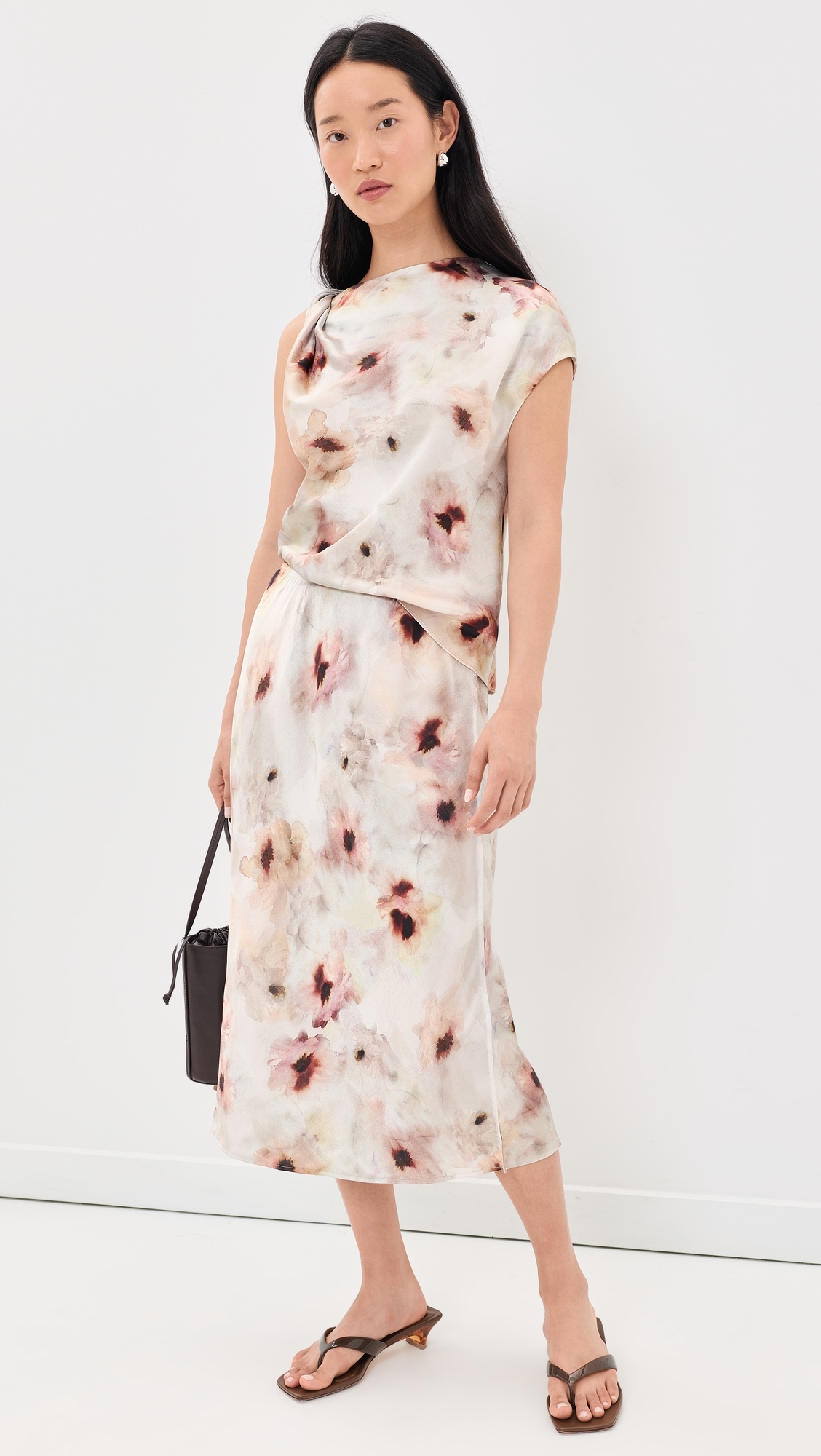 VINCE Vince Watercolor Floral Slip Midi Skirt